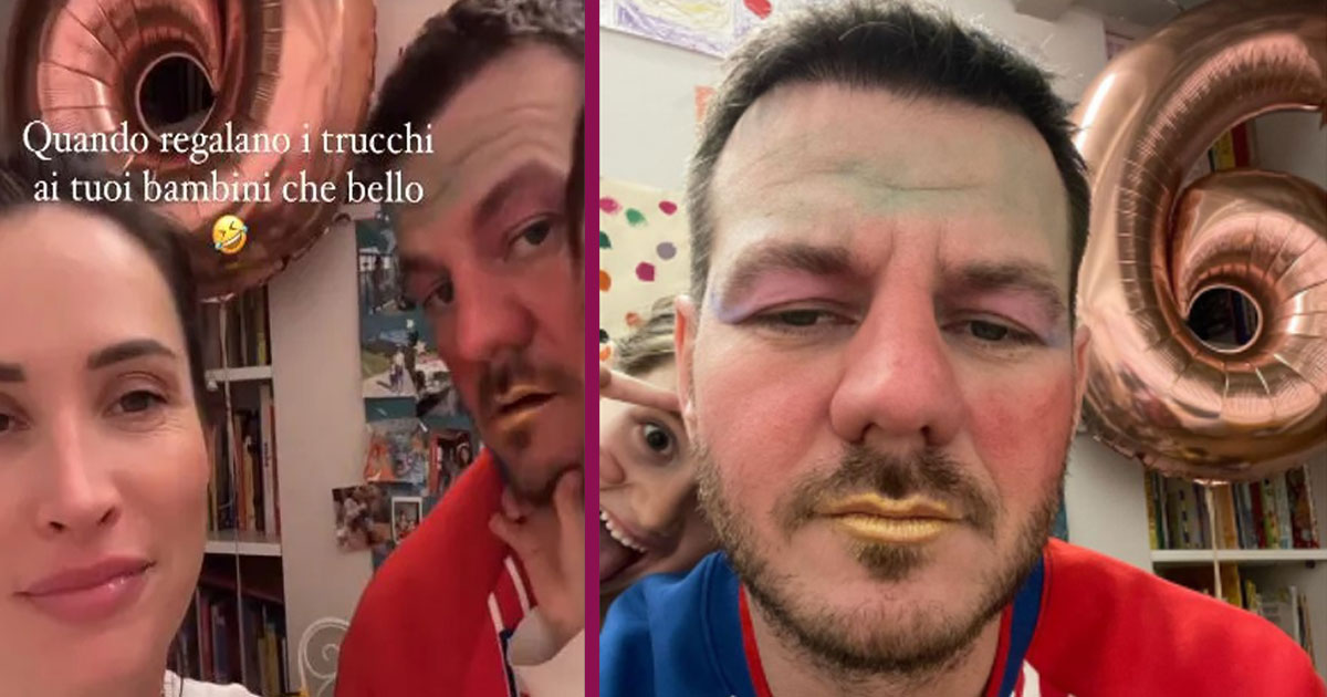 La piccola Olivia mette il rossetto a papà Alessandro Cattelan: ‘la felicità sta nelle piccole ...